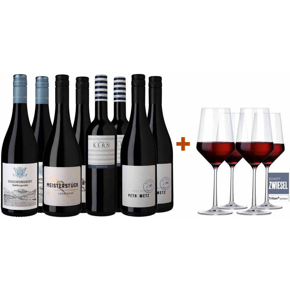Großes Rotwein Entdecker-Paket inkl. 4 Zwiesel Pure Rotwein-Gläser